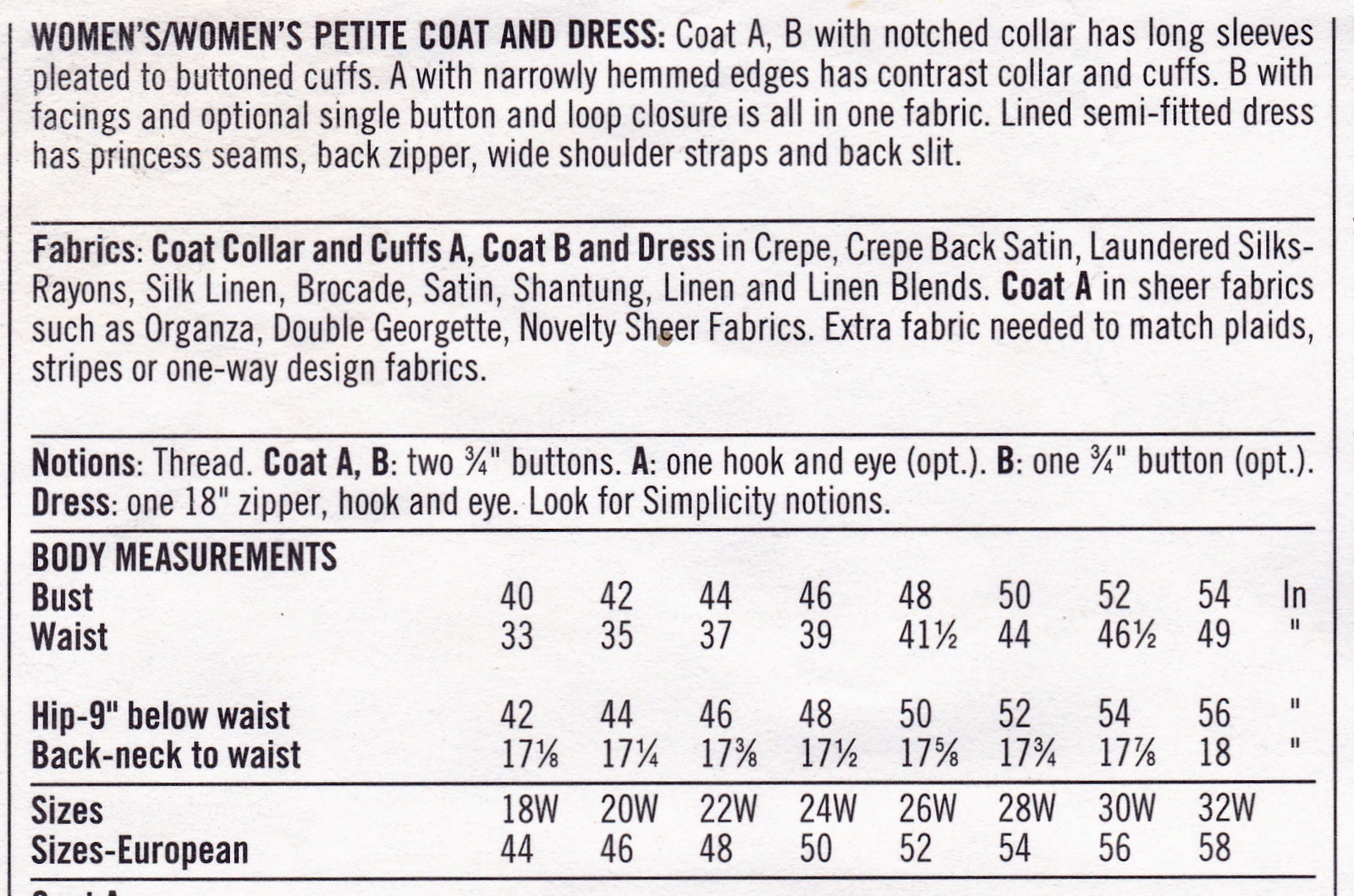 Simplicity 8482 Sewing Pattern, Women's/women's Petite Coat & Dress ...