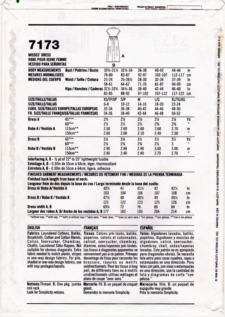 Simplicity 7173 Sewing Pattern Misses' Dress High - Etsy