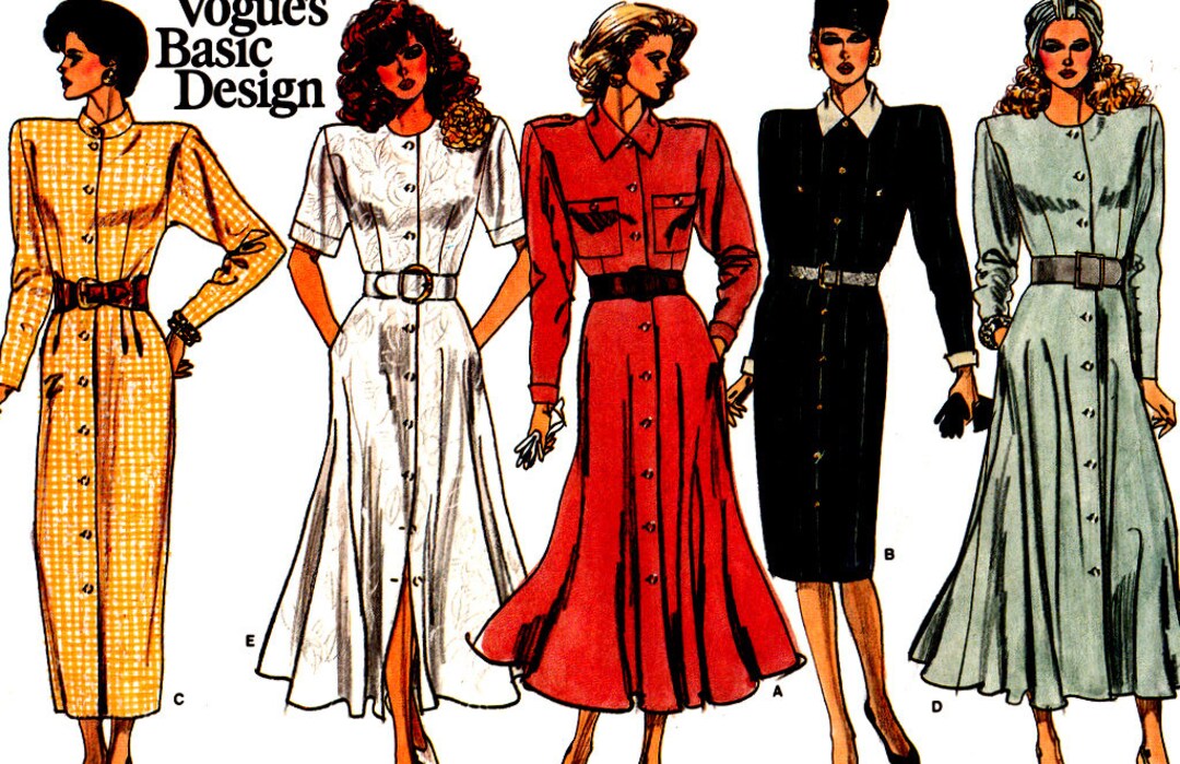 Vogue 1830 Vintage Sewing Pattern, Misses' Dress ~ Button Front With ...