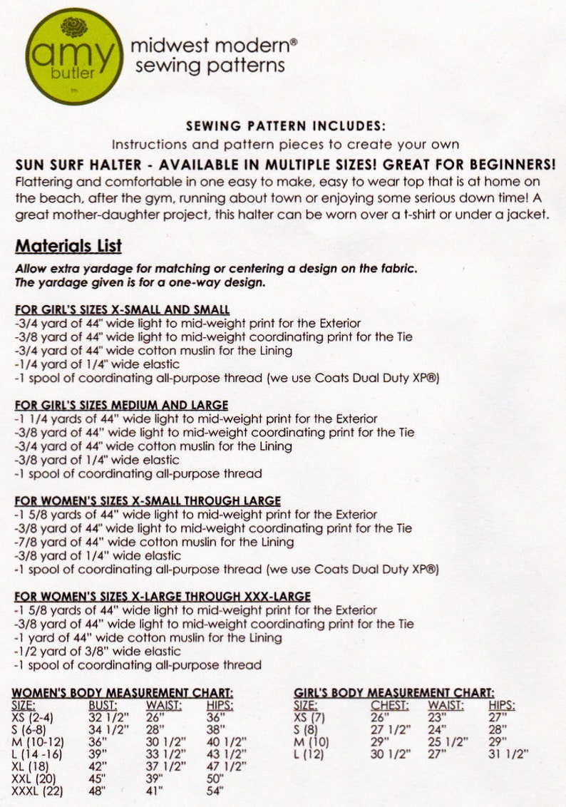 Amy Butler AB038SH Sewing Pattern Sun Surf Halter Sewing Pattern ...