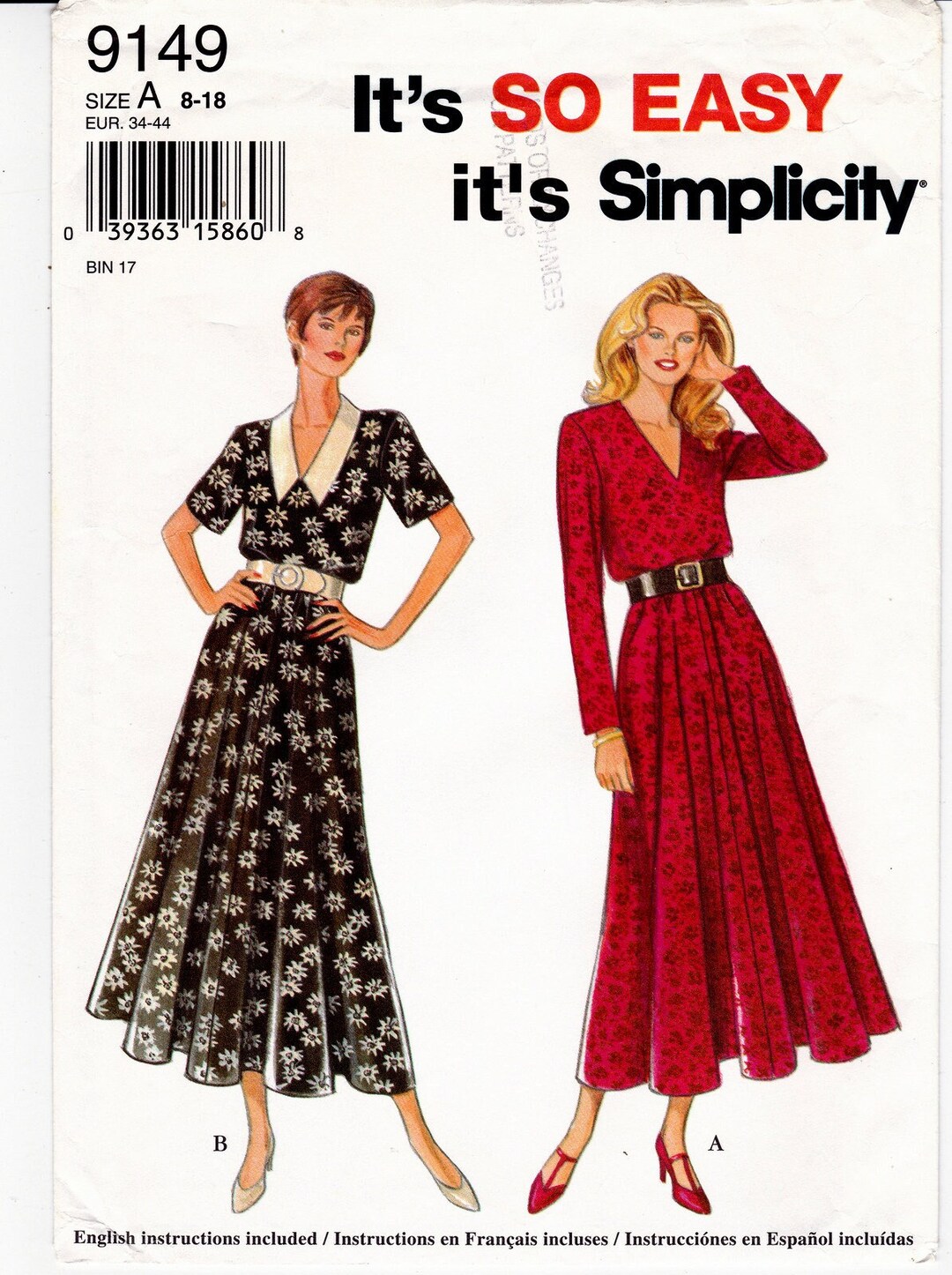Simplicity 9149 Vintage Sewing Pattern, Misses'/miss Petite Dress With ...
