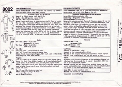 Simplicity 8022 Vintage Crafts Pattern, Scarecrow & Clothes, Farmhouse ...