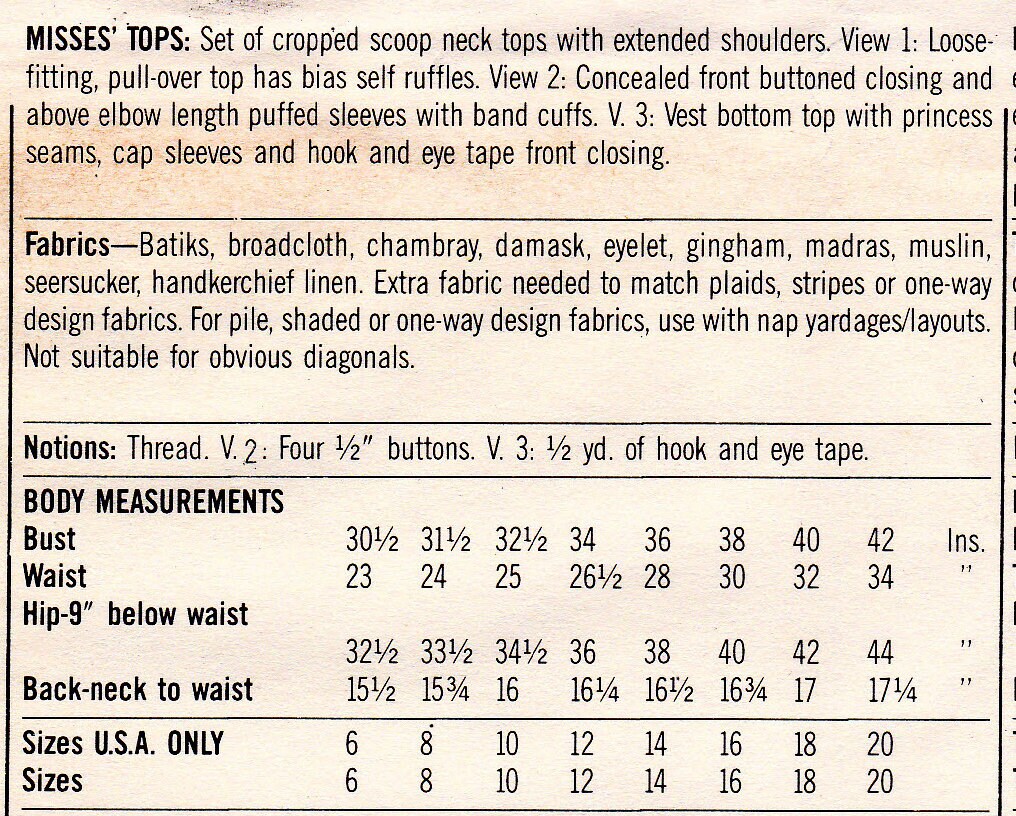 Simplicity 8575 Vintage Sewing Pattern, Misses' Set of Tops Scoop Neck ...