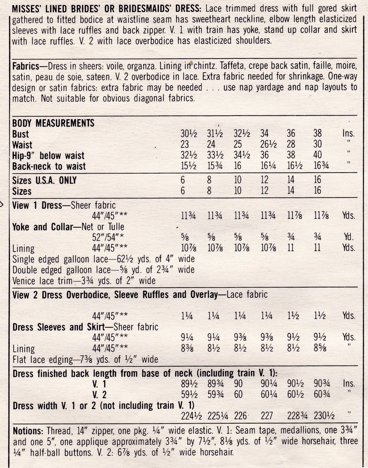 Simplicity 7259 Vintage Sewing Pattern, Misses' Brides or Bridesmaids ...
