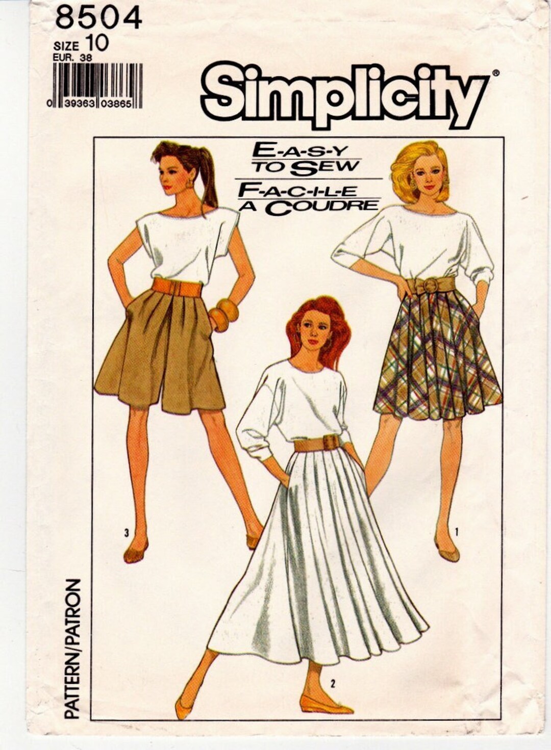 Simplicity 8504 Vintage Sewing Pattern, Misses' Skirt in Two Lengths ...