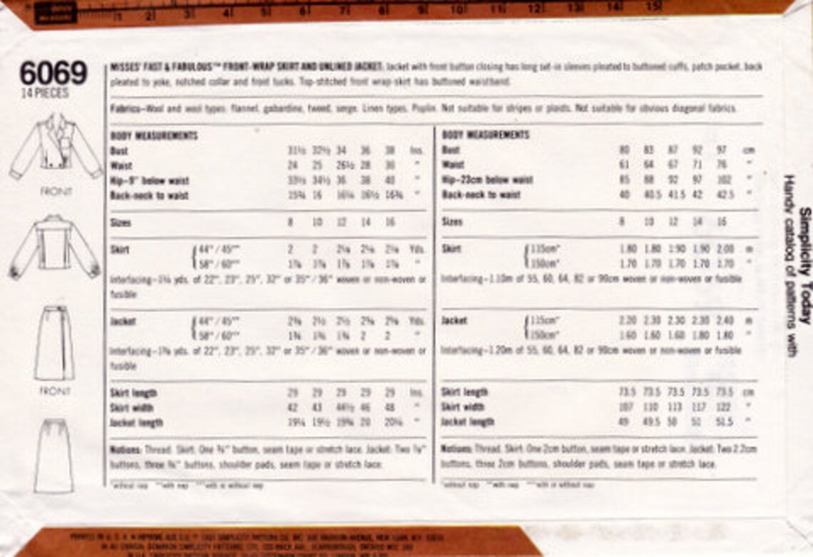 Simplicity 6069 Vintage Sewing Pattern, Misses' Front-wrap Skirt and ...