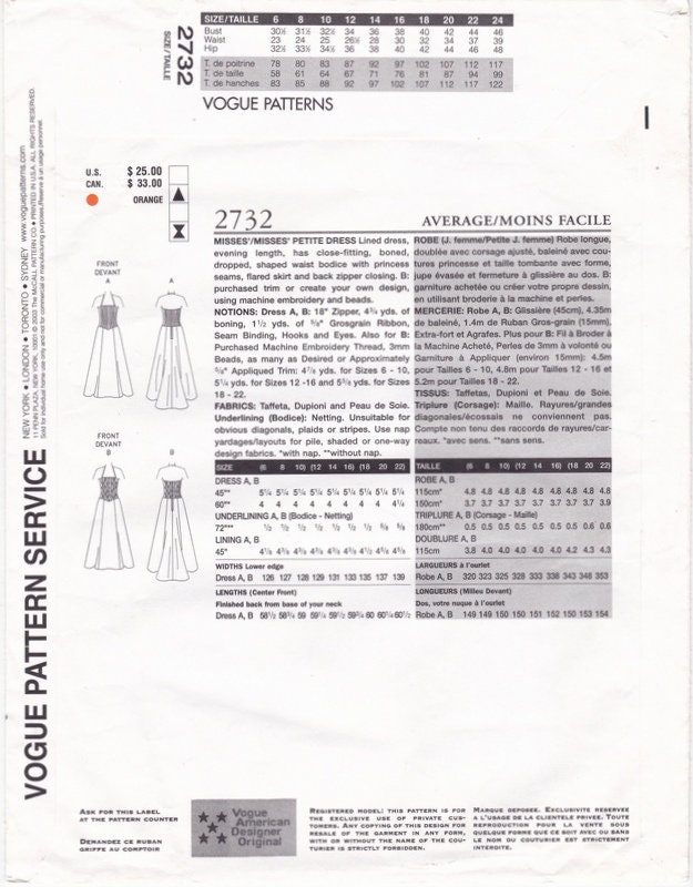 Vogue 2732 Sewing Pattern, Misses'/misses' Petite Special Occasion ...