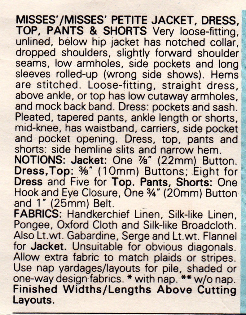 Vogue 1522 Sewing Pattern, Misses' Jacket, Dress, Top, Pants & Shorts ...