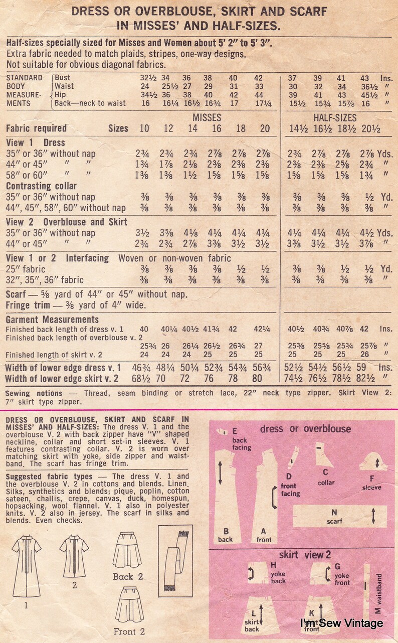 Simplicity 8844 Vintage Sewing Pattern, Misses' Half Size Dress, Over ...