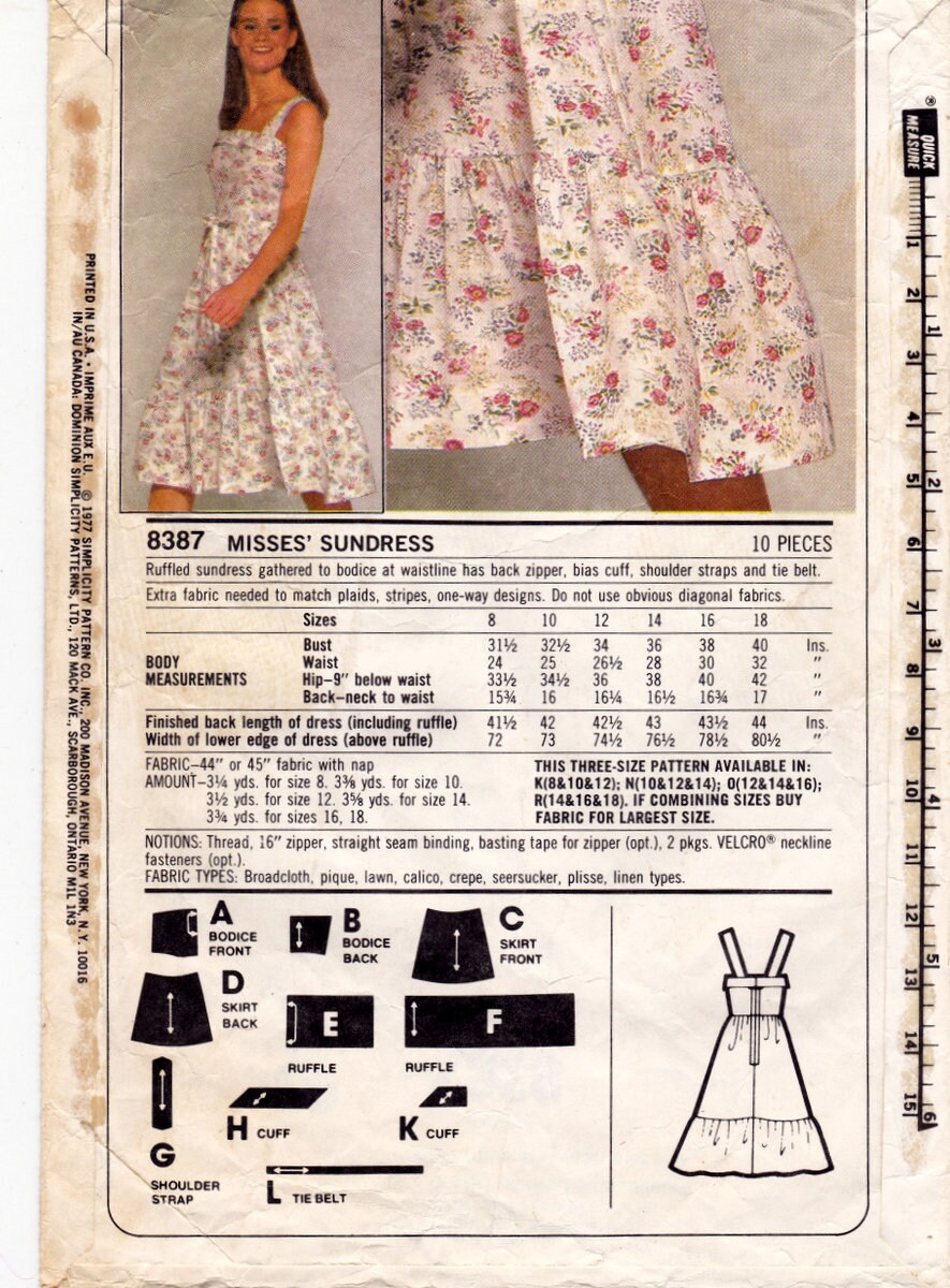 Simplicity 8387 Vintage Sewing Pattern Misses' Sundress - Etsy