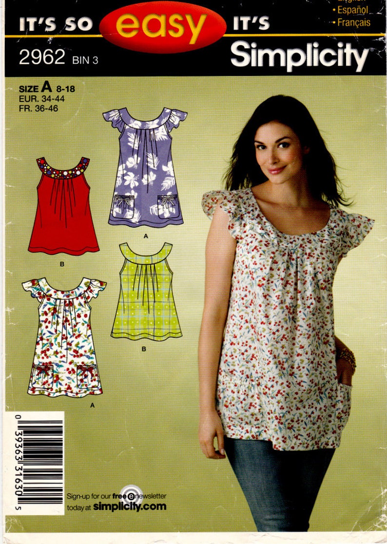 Simplicity 2962 Sewing Pattern, Misses' Top in Two Lengths, Easy Sewing ...
