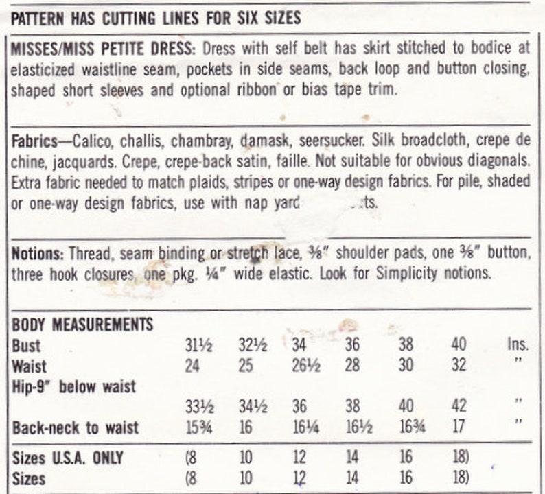 Simplicity 9491 Vintage Sewing Pattern Misses'/miss - Etsy
