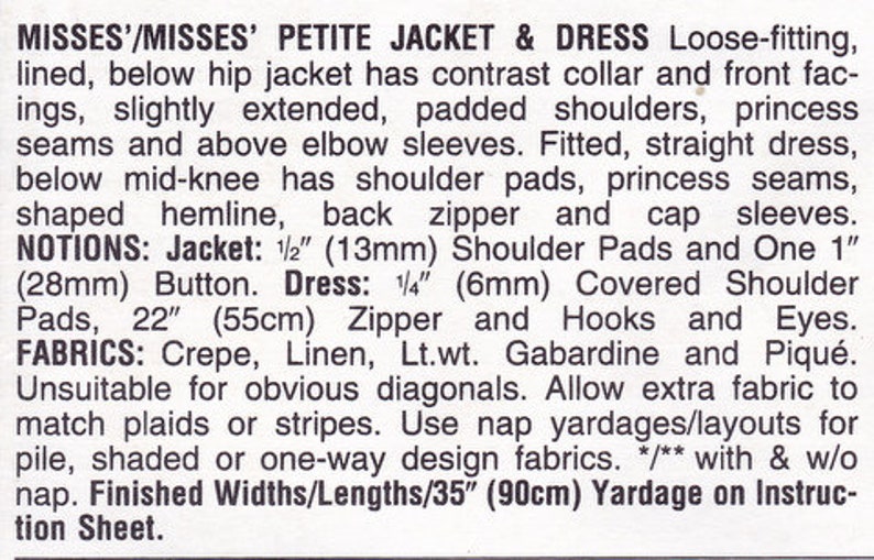 Vogue 8981 Vintage Sewing Pattern, Misses'/miss Petite Jacket & Dress ...