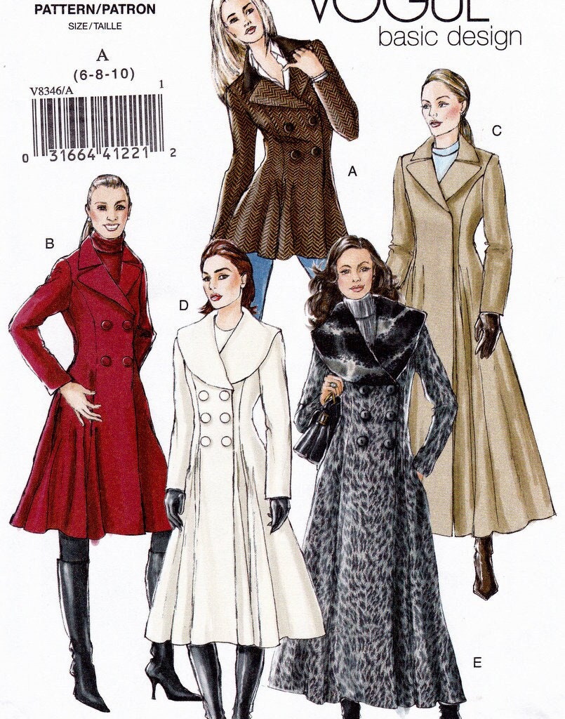 Vogue 8346 Sewing Pattern, Misses' Coats Lined With Collar, Length ...