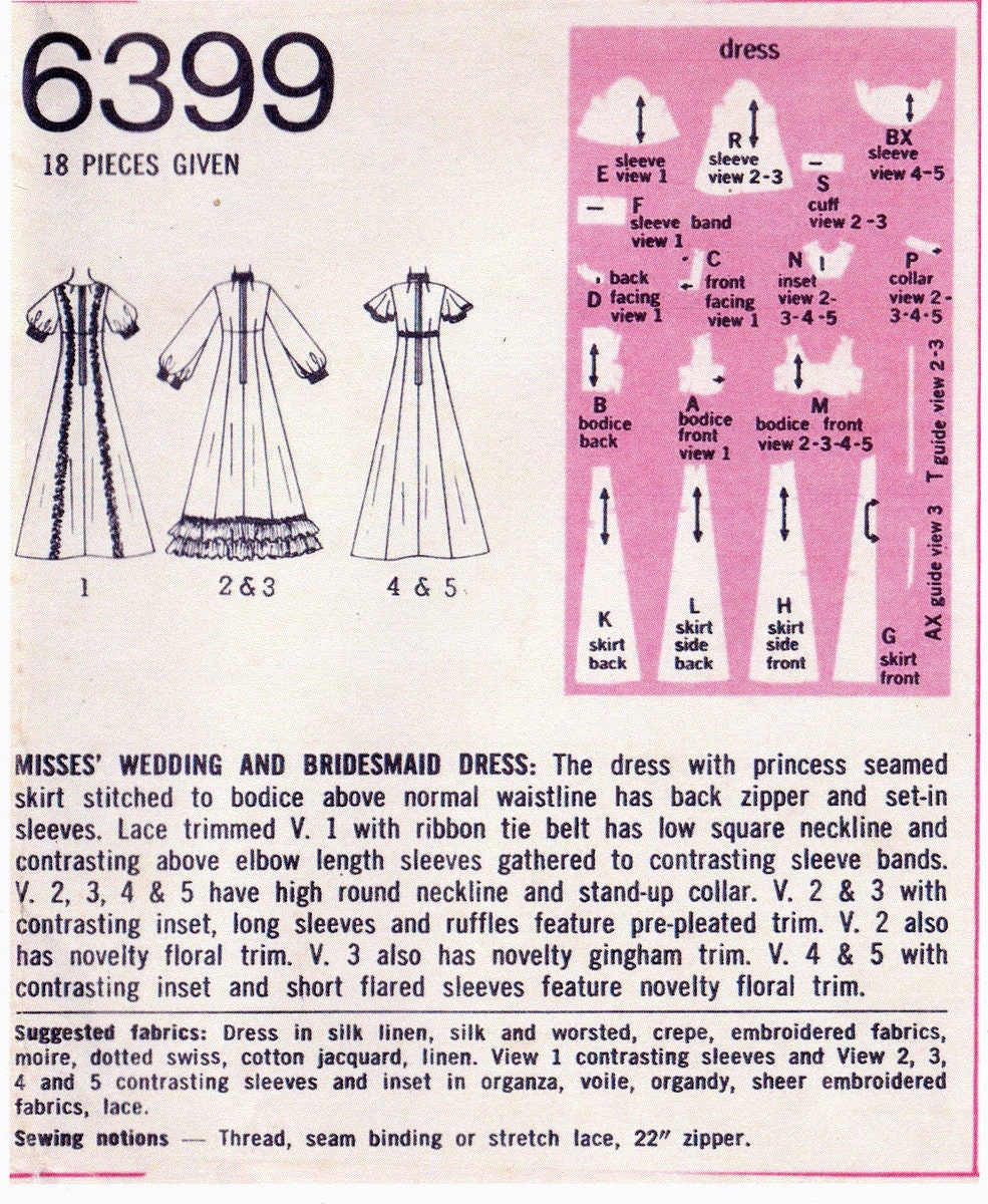 Simplicity 6399 Vintage Sewing Pattern, Misses Wedding & Bridesmaid ...