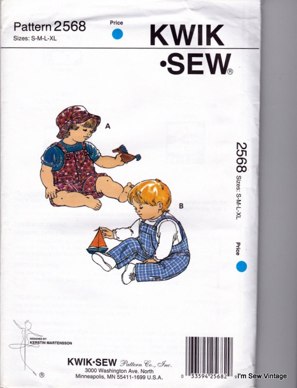 Kwik Sew 2568 Vintage Sewing Pattern, Baby Overalls, T-shirts & Hat ...