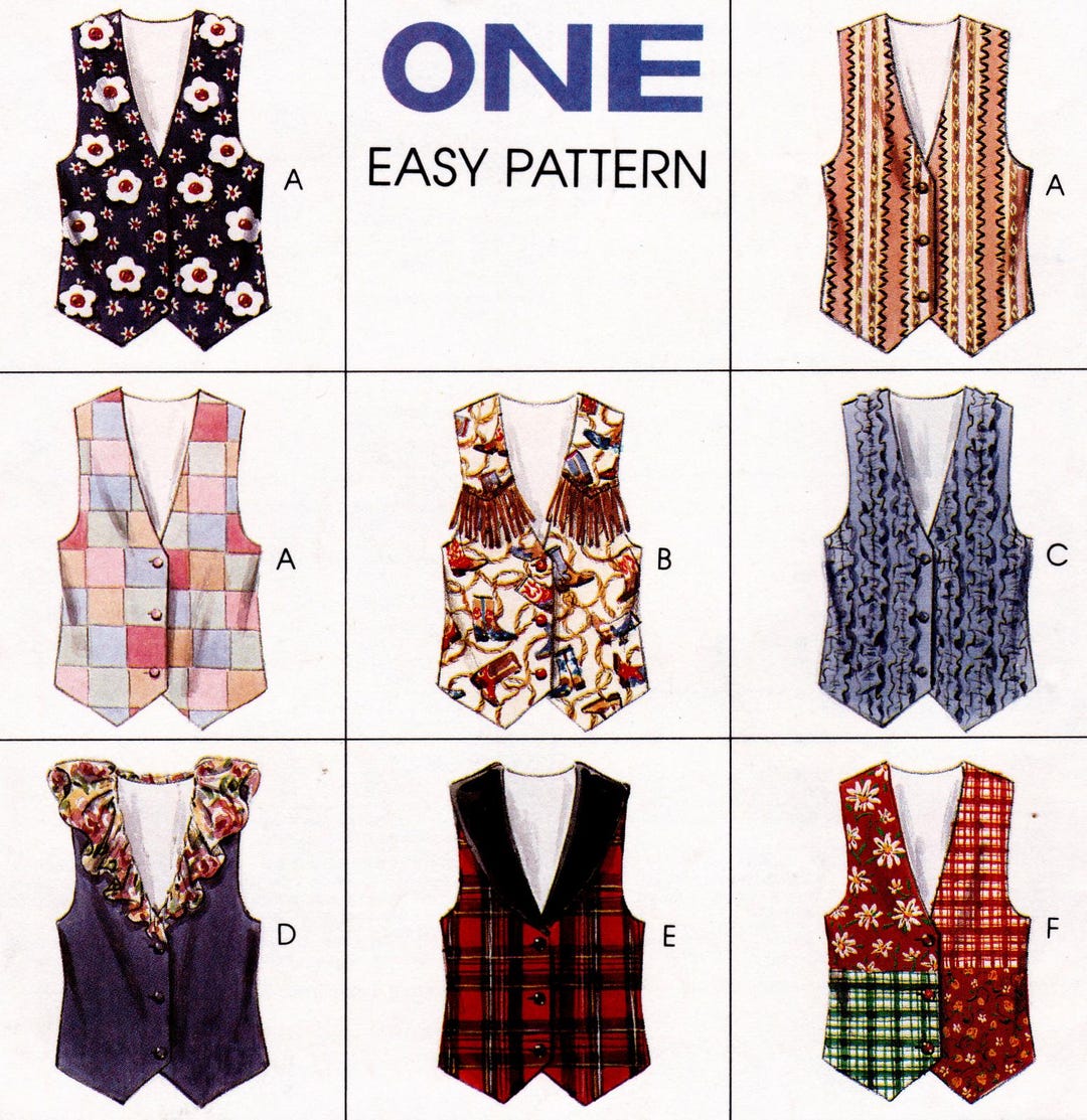 Mccall's 7314 Sewing Pattern, Girl's Vests ~ Set of 8 Lined Vests With ...