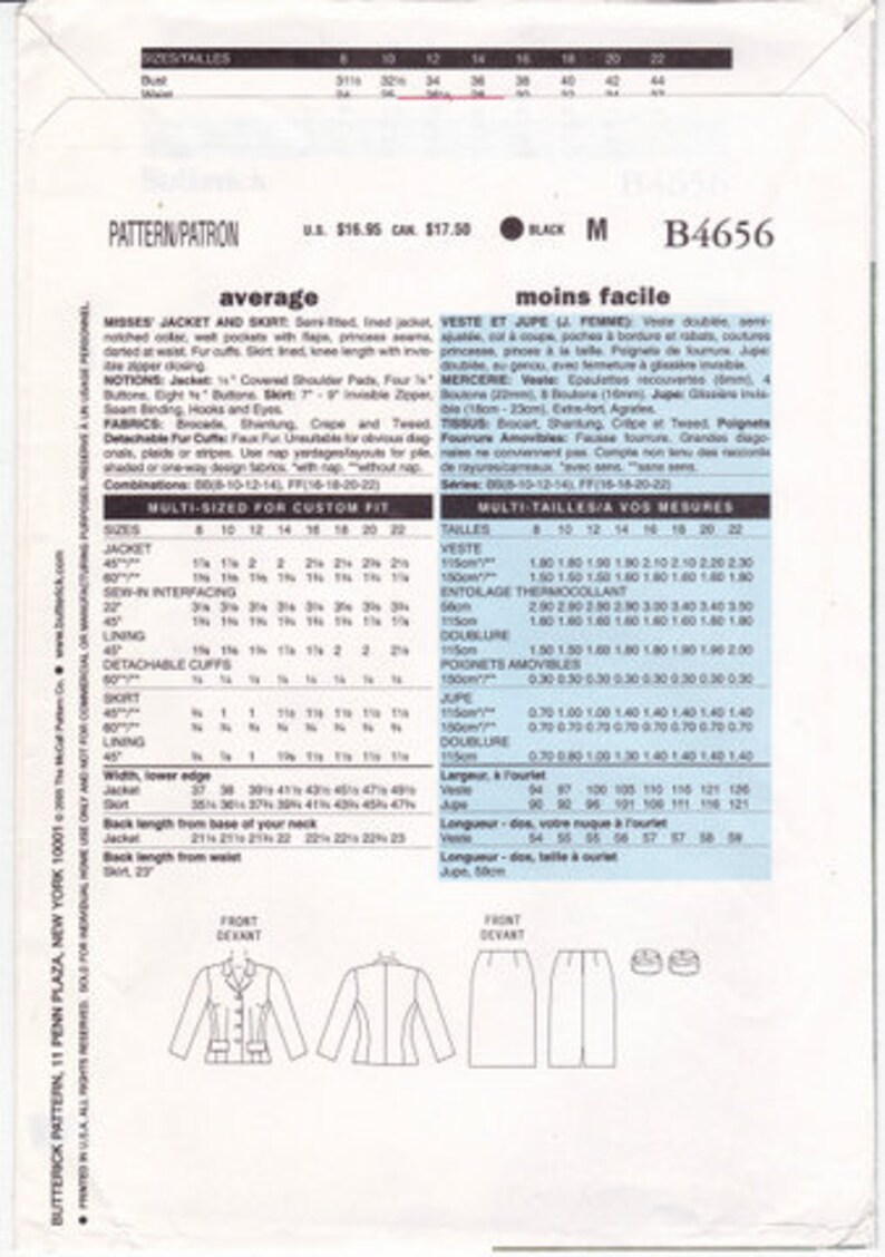 Butterick B4656 Sewing Pattern, Misses' Jacket and Skirt ~ Maggy London ...