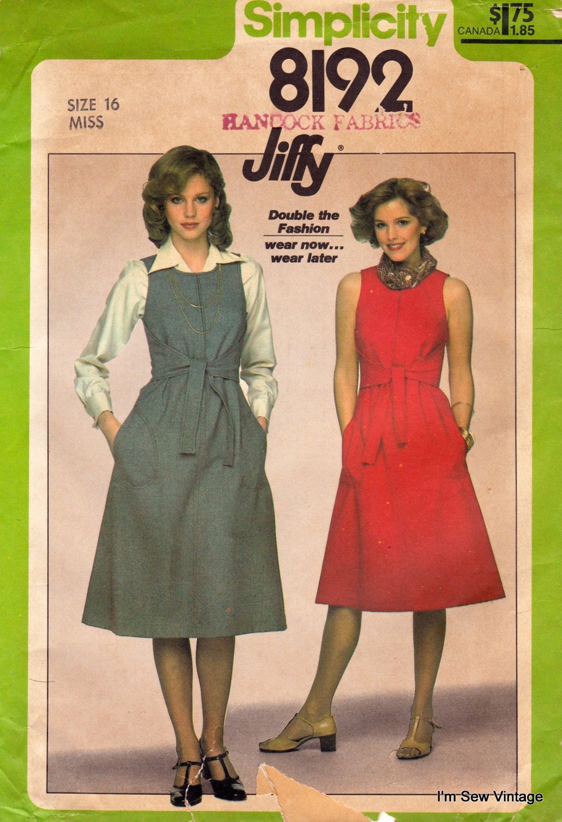 Simplicity 8192 Vintage Sewing Pattern, Misses' Dress or Jumper Sewing ...