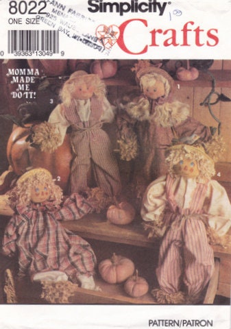 Simplicity 8022 Vintage Crafts Pattern, Scarecrow & Clothes, Farmhouse ...