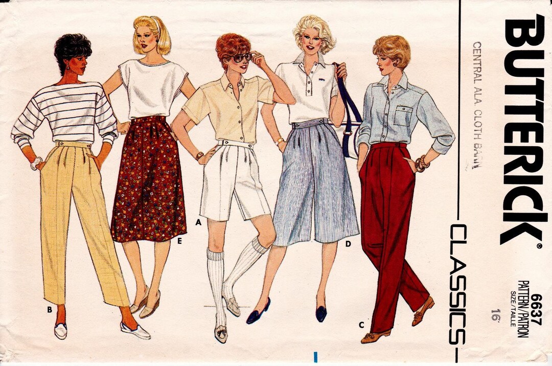 Butterick 6637 Vintage Sewing Pattern, Misses' Shorts, Skirt, Culottes ...