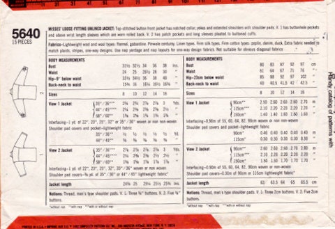 Simplicity 5640 Vintage Sewing Pattern, Misses' Loose-fitting Unlined ...