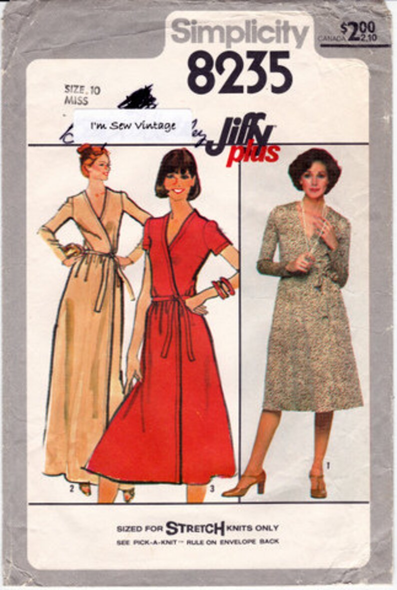 Simplicity 8235 Vintage Sewing Pattern, Misses' Dress for Knits, Jiffy ...