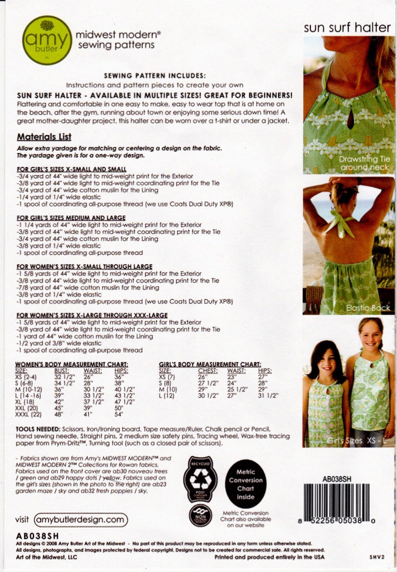 Amy Butler AB038SH Sewing Pattern Sun Surf Halter Sewing Pattern, Includes Both Women's Size SXS ...