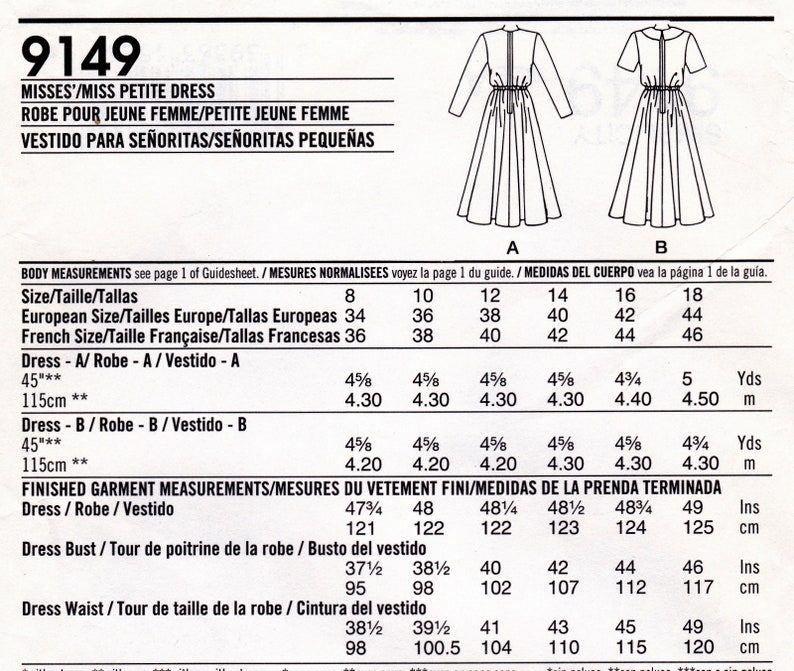 Simplicity 9149 Vintage Sewing Pattern, Misses'/miss Petite Dress With ...