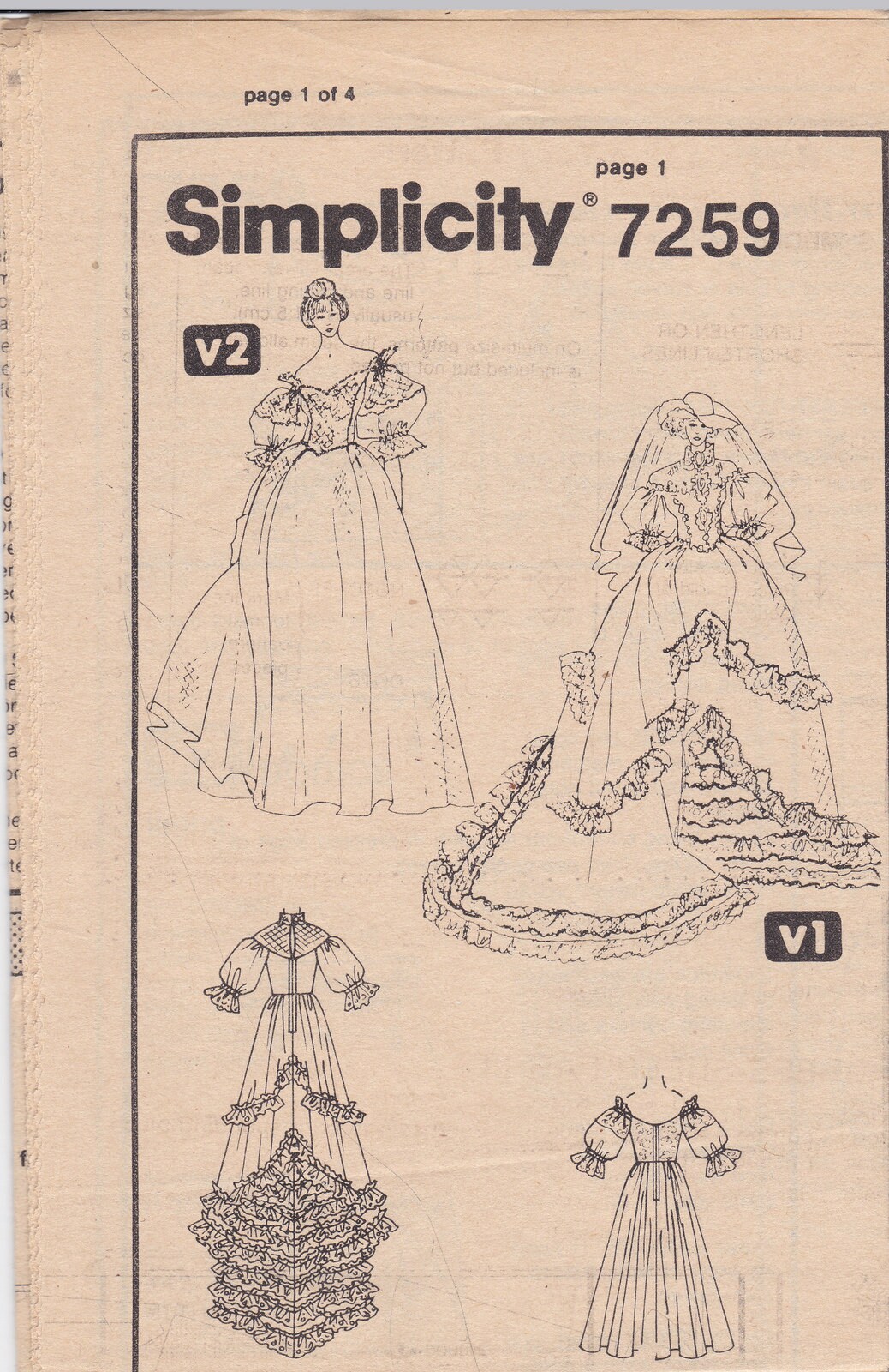 Simplicity 7259 Vintage Sewing Pattern, Misses' Brides or Bridesmaids ...