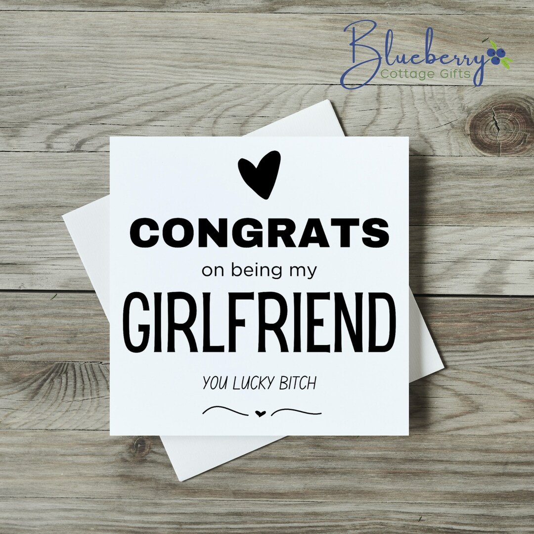 Congrats on Being My Girlfriend Card. Thick Linen Effect Card. Funny ...
