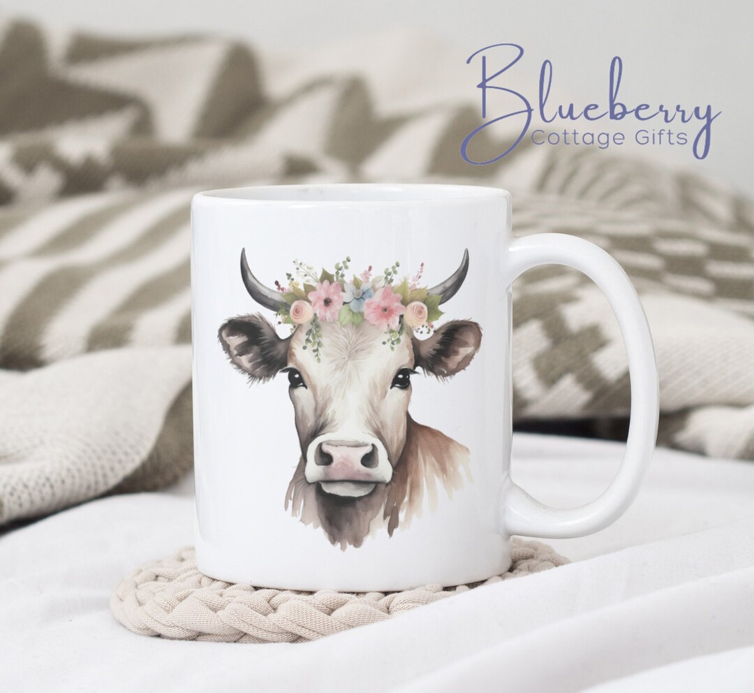 Dairy Cow Mug - Watercolour - Floral - Country Chic Mug - Stylish Gift ...