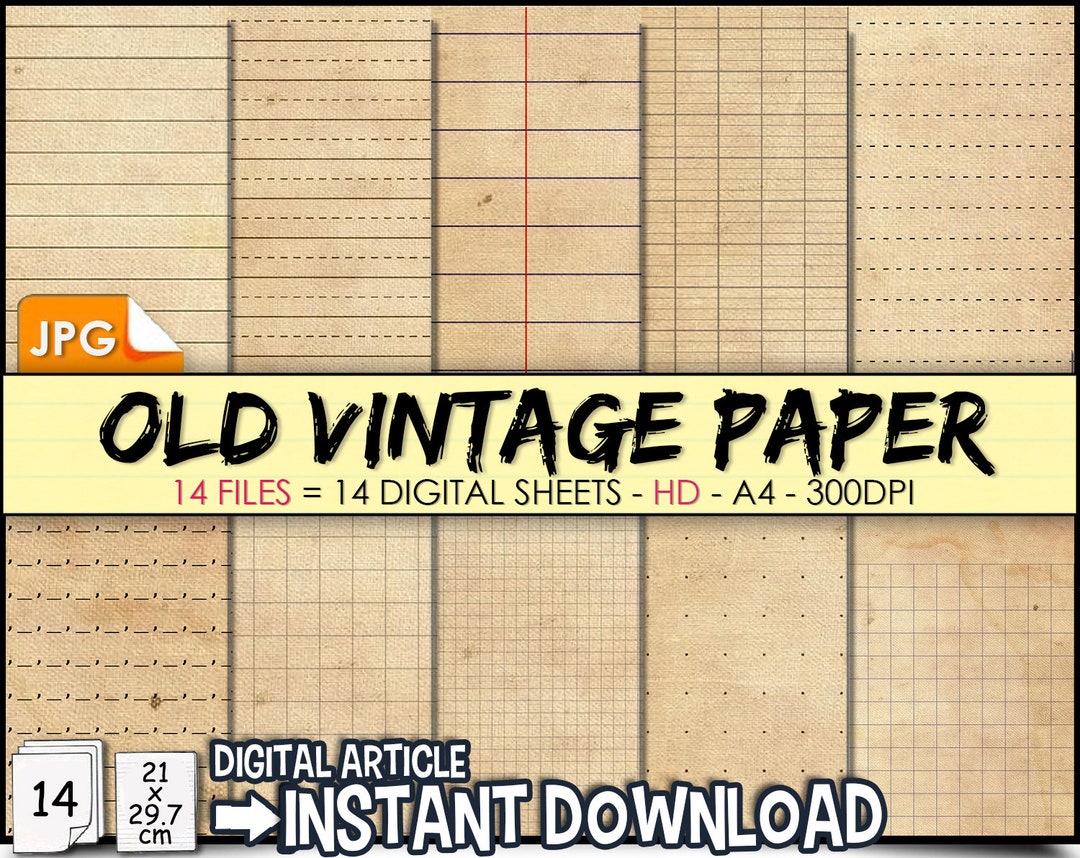 Vintage School Paper, Lined Paper, Digital Paper, Scrapbook Paper, Old ...
