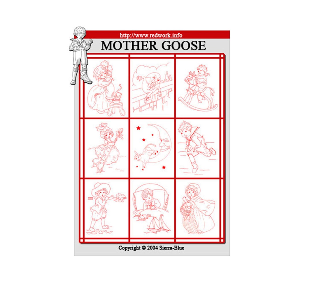 Mother Goose, Redwork Hand Embroidery Patterns, Trace to Fabric ...