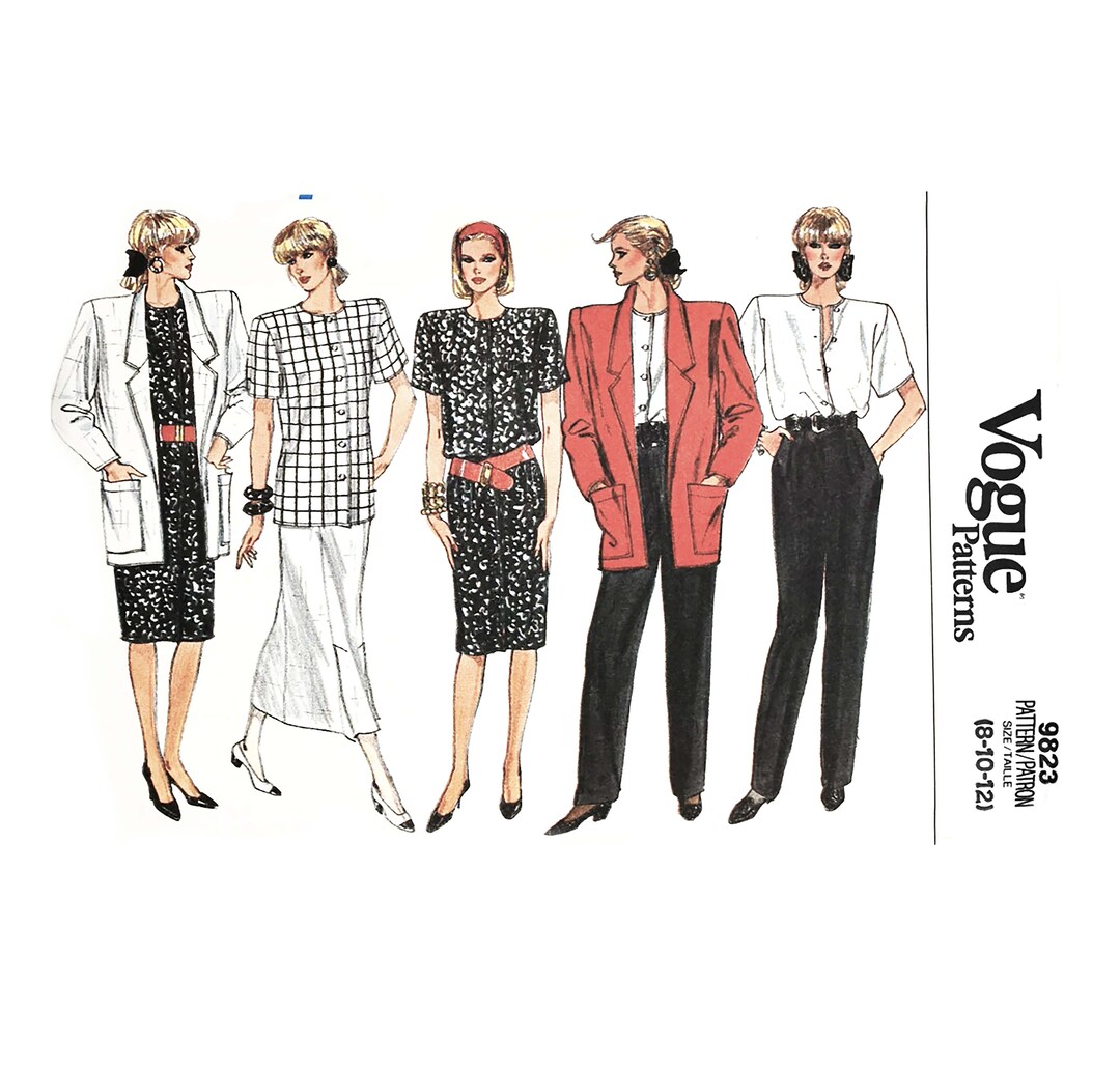 Vogue 9823 Size 8 10 12, Misses Loose Fitting Jacket, Straight Skirt ...