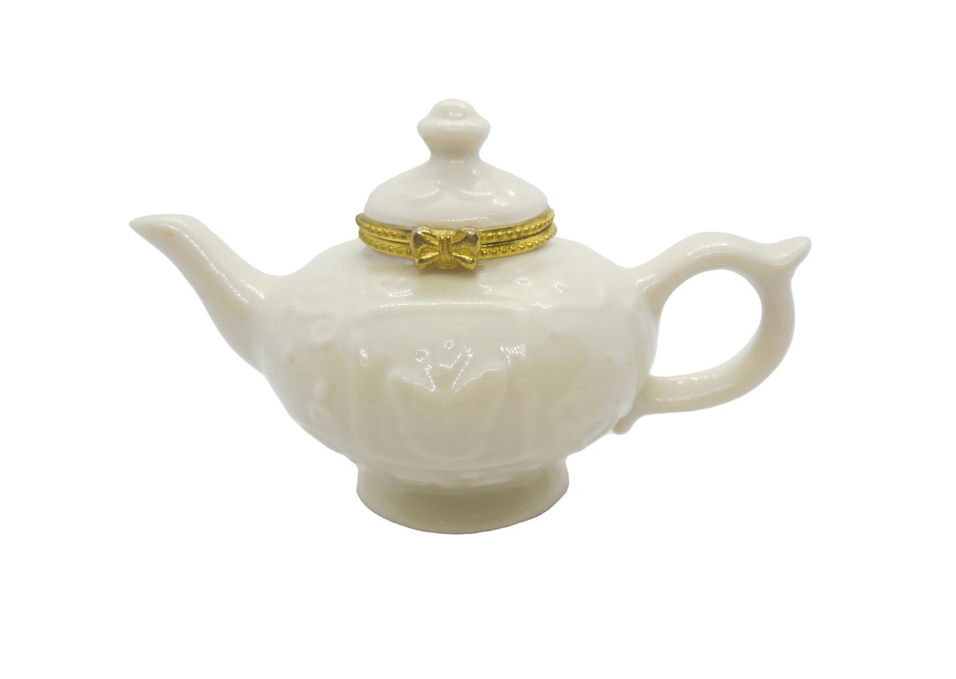 Porcelain Hinged Box, Collectable off White Color Porcelain Teapot, Lid ...