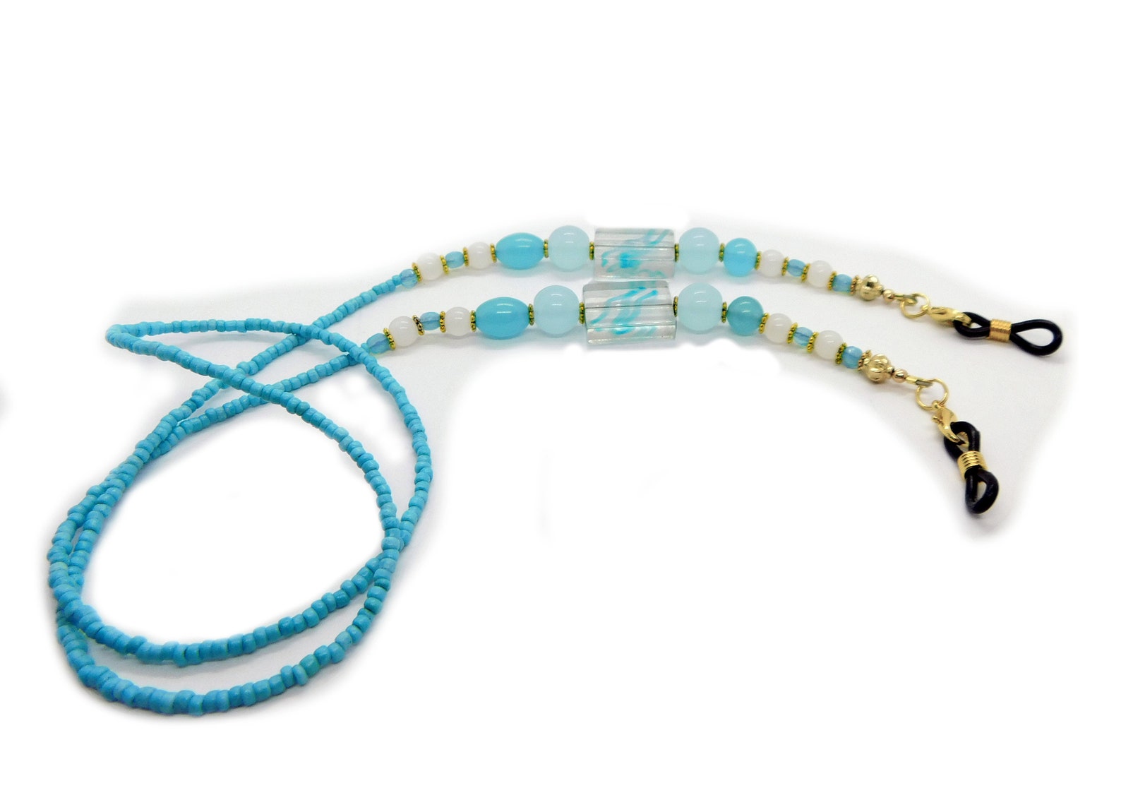 Glasses Chain, Ocean Colors Round and Faceted Glass Beads, Aqua Barrel ...