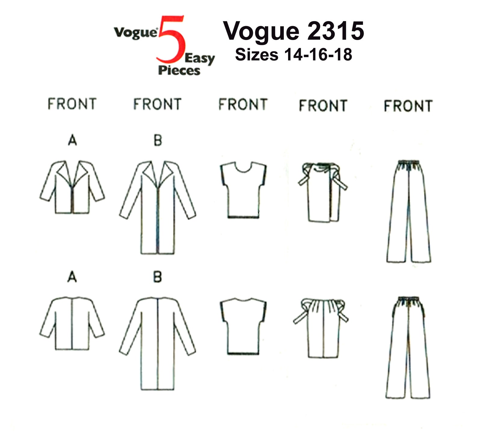 Vogue 2315, Size 14 16 18 Sewing Pattern, Misses'/half-size Jacket, Top ...