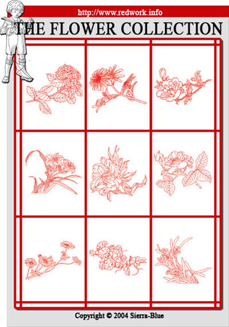 The Flower Collection Redwork Hand Embroidery Pattern Trace | Etsy