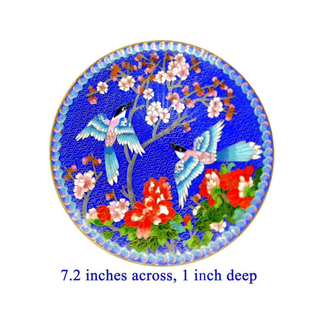 Vintage Azure-winged Magpie Cloisonne Plate, Plate 7.2inches Diameter ...