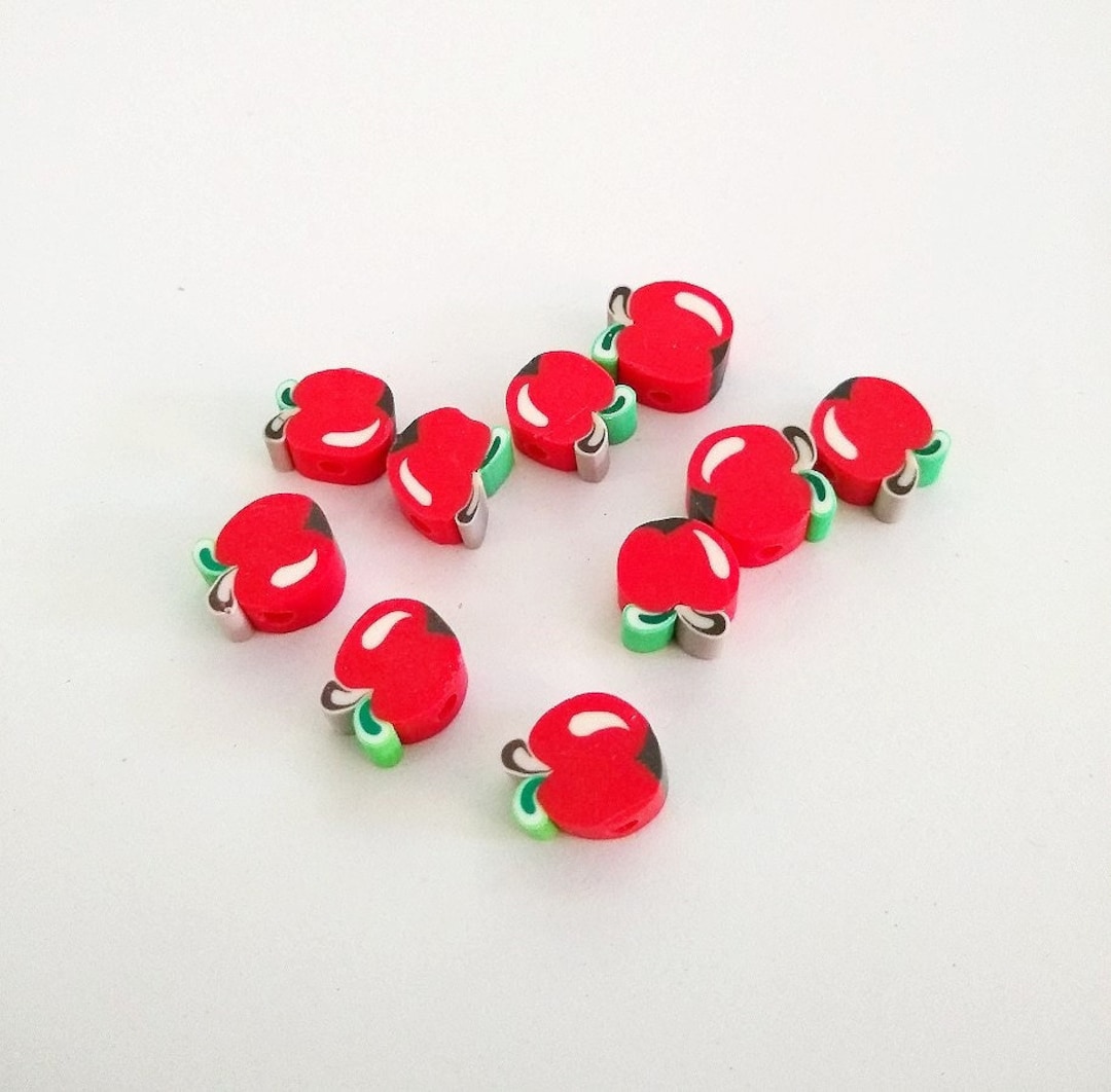 Red Apple Beads Polymer Clay Beads Apple Beads Fruit - Etsy