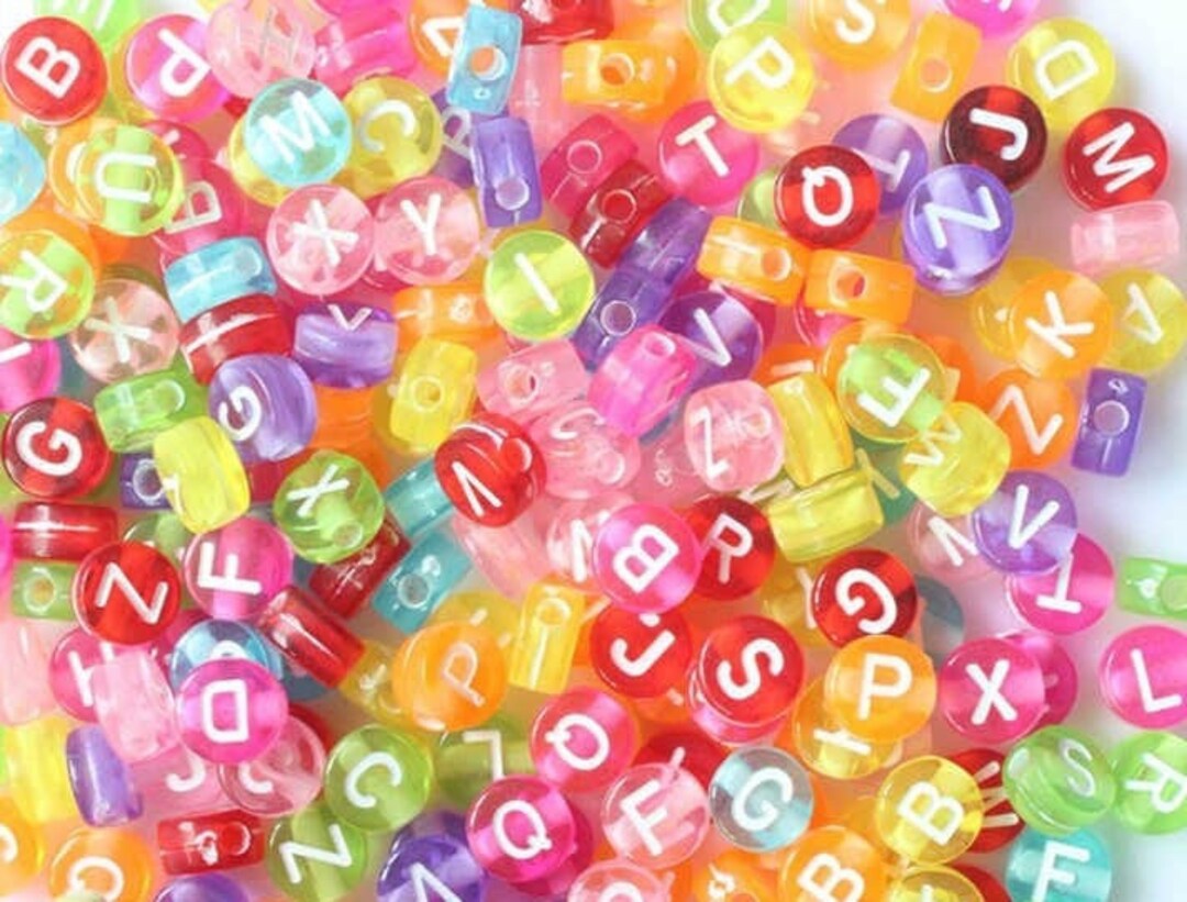 250 Alphabet Beads, Transparent Beads, Multi-color, Alphabet Beads ...