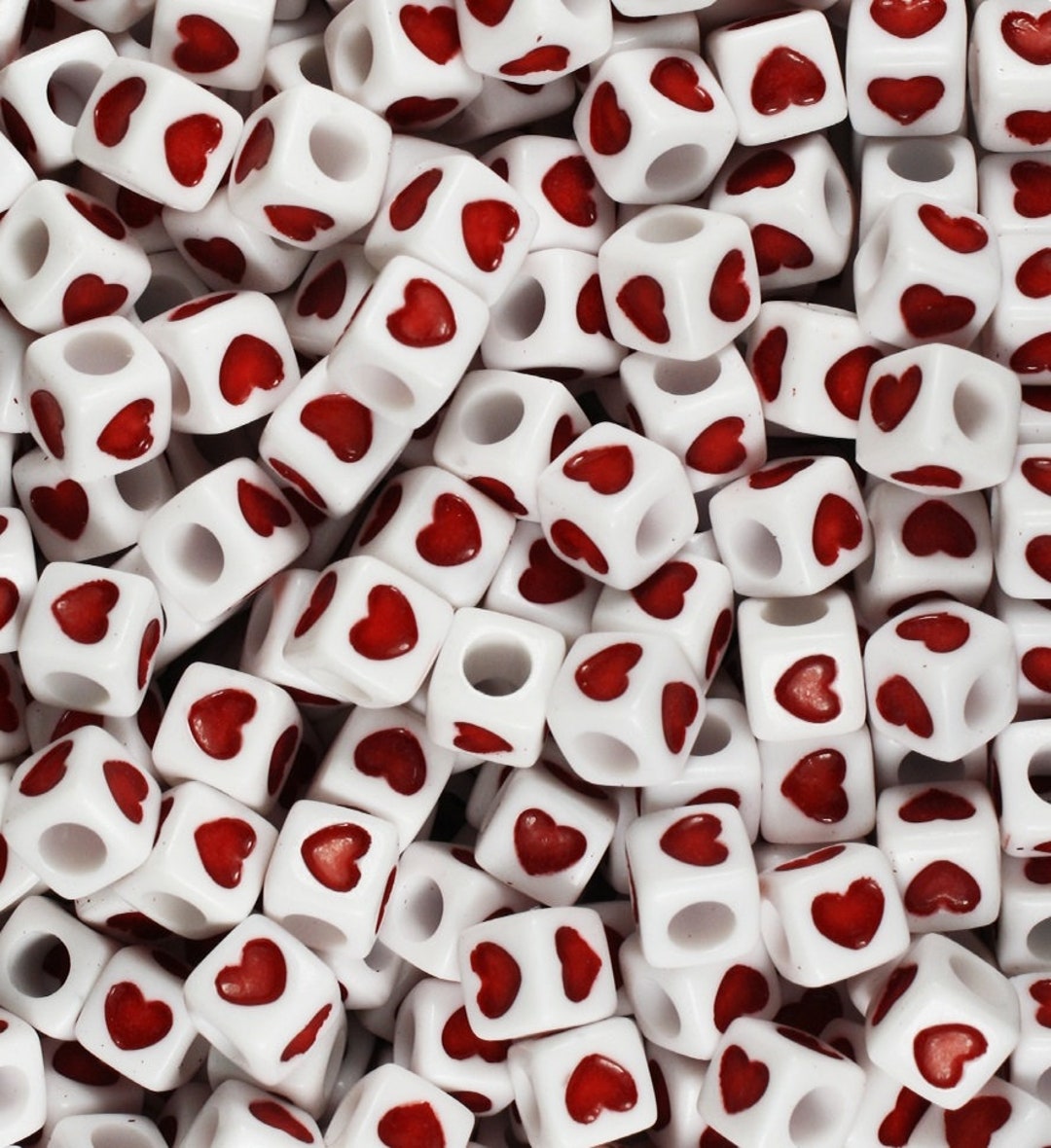 Red Heart Cubed Beads, 7mm Beads - Etsy