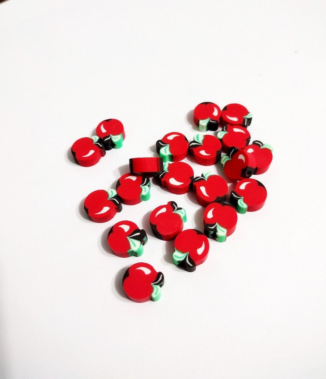 Red Apple Beads, Polymer Clay, Beads, Apple Beads, Fruit Beads, DIY - Etsy