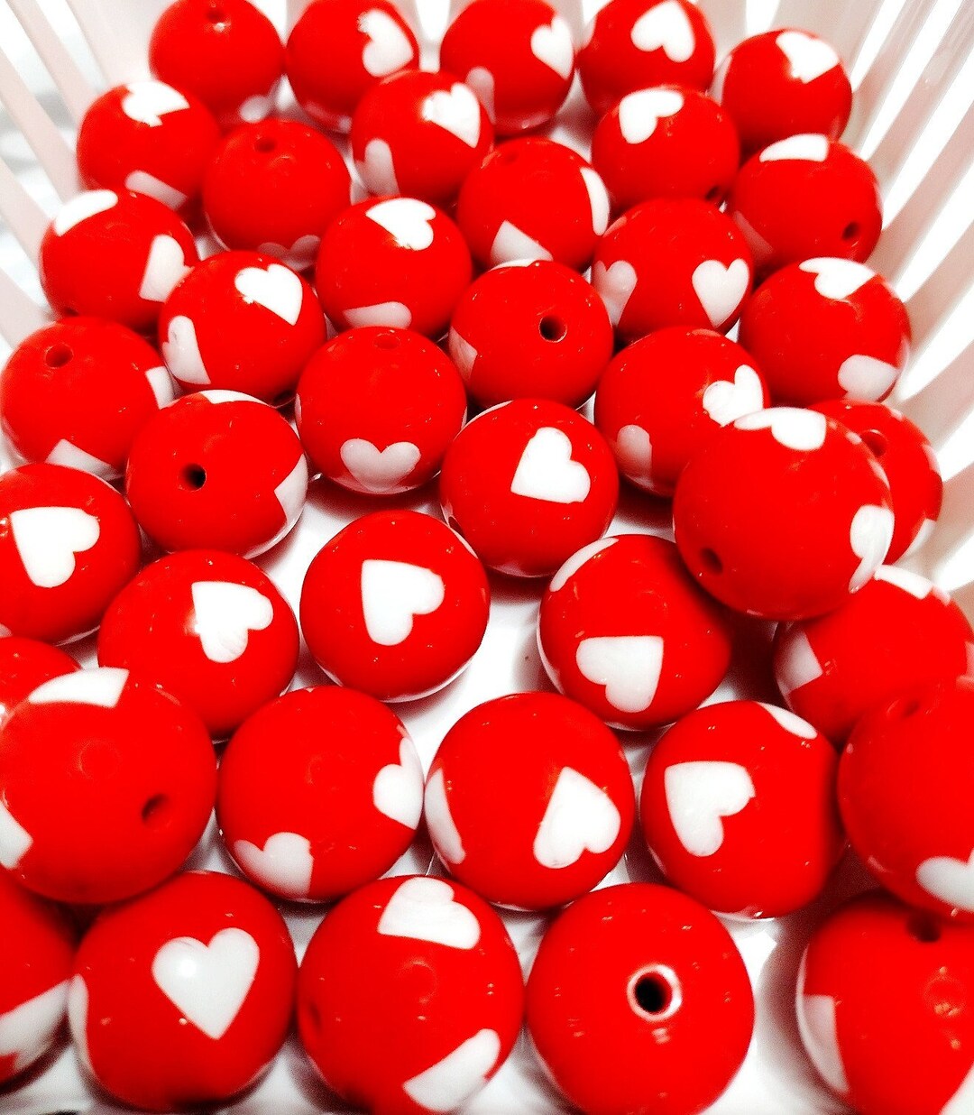 Bright Red Heart Beads, Large Round Beads, Bubblegum Beads, Red Heart ...
