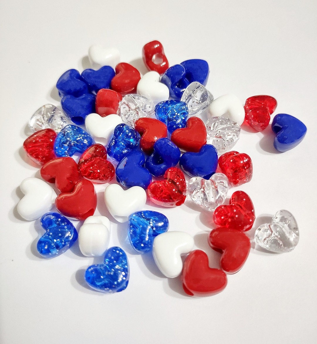 Patriotic Heart MIX, Glitter, Opaque, Heart, Hair Beads, Military - Etsy