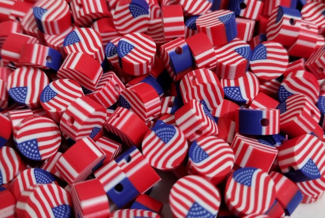 Polymer Flag Beads, Patriotic, Flag, USA, Red White and Blue, American ...