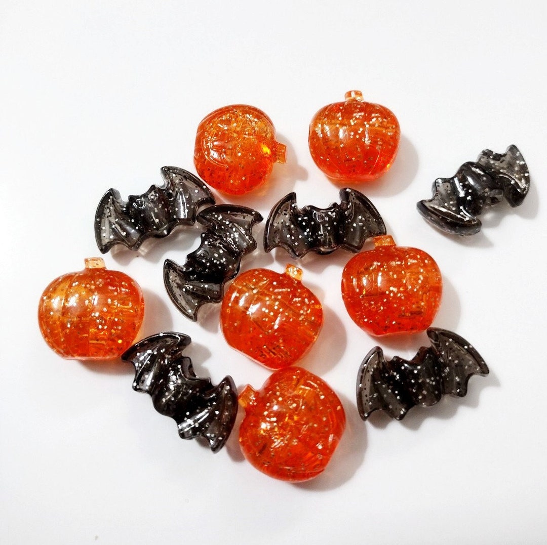 Halloween Glitter Beads, Bats, Jack O Lanterns, Pumpkins, Glitter Beads ...