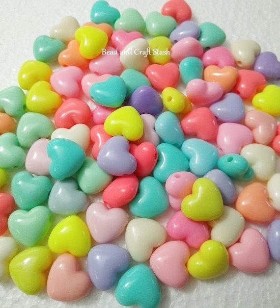 Large Heart Beads Pastel Mix Heart Beads 18mm Kid Crafts | Etsy