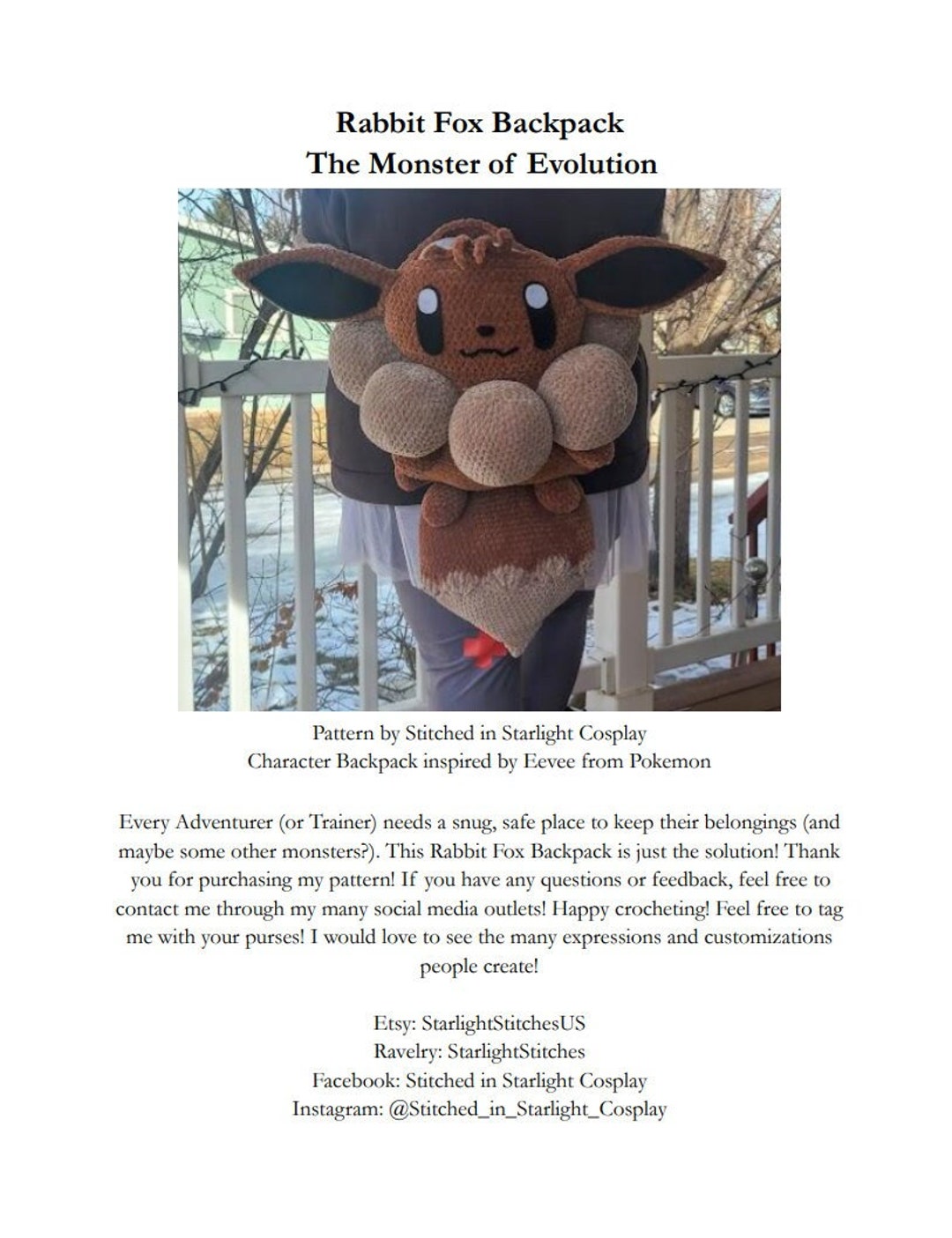 Evolution (eevee Like) Backpack Crochet Pattern (DIGITAL PATTERN ONLY ...